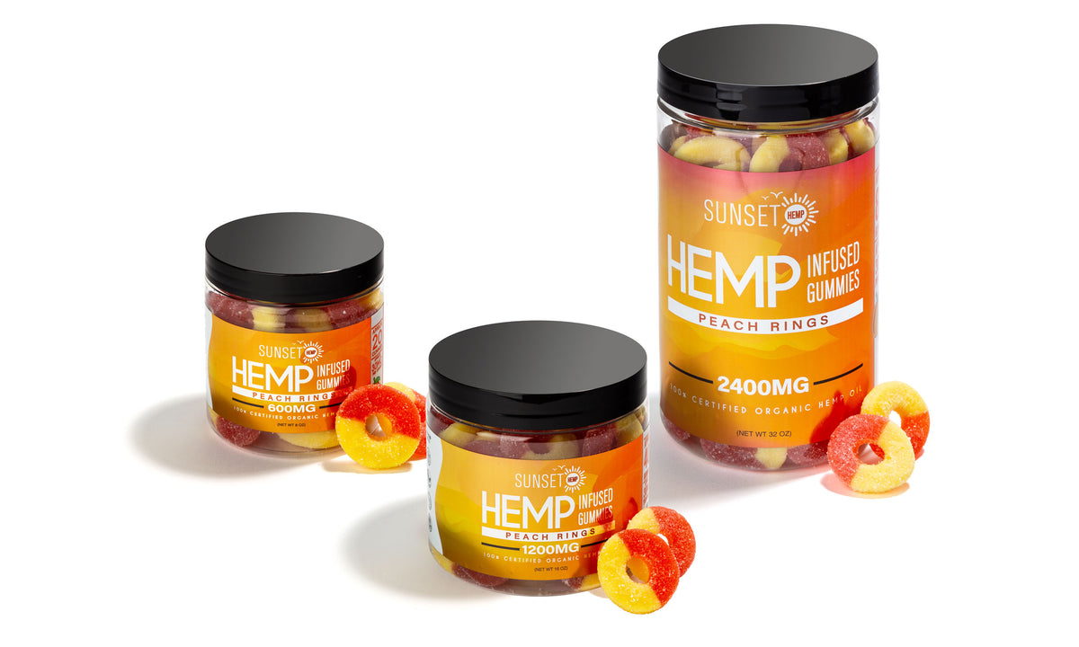 Hemp Gummies - Peach Rings 600mg to 2400mg - Sunset CBD